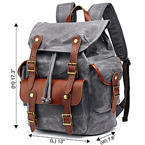 Waxed Canvas Leather Backpack for Men, Military Tactical Shoulder Rucksack for Travel School Bag (M85_Grey)