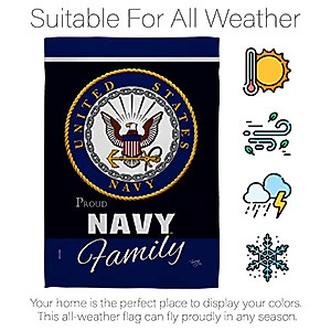 Breeze Decor Navy Proudly Family Garden Flag - Armed Forces USN Seabee United State American Military Veteran Retire Official - House Decoration Banner Small Yard Gift Double-Sided Made In USA