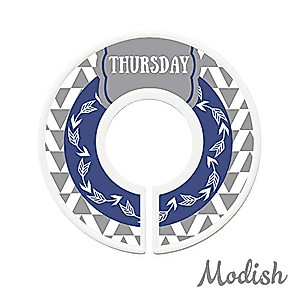 Modish Labels, Weekly Clothes Organizer, Days of The Week Closet Organizer System, Daily Closet Organizer, Closet Dividers, School Clothes Dividers (Navy Arrows)