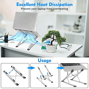MIENOW Laptop Desk Stand Adjustable Height, Aluminum Foldable Laptop Stand Computer Riser Ergonomic Portable Travel Laptop Holder Fit for Notebook, MacBook Air/Pro, Dell, HP and Lenovo 10''-15.6''