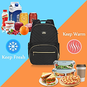 MATEIN Lunch Backpack for Women, 15.6inch Water Resistant Insulated Cooler Backpack Purse, Stylish Quilted Laptop Bookbag with USB Charging Port for College School Work Pincic Camping Beaches