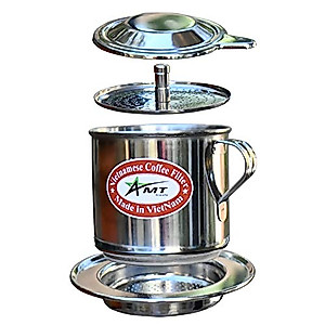 AMT 6.5 OZ Vietnamese Coffee Maker, 1 Serving Phin, Screw Down Coffee Vietnamese Coffee Filter Vietnam Coffee Dripper for making Vietnamese Style at Home Office(7, Handle))