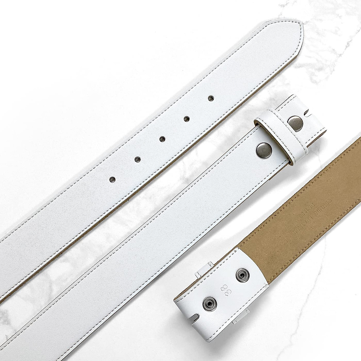 BS1200 White Belt Genuine Leather Replacement Casual Belt Strap 1-1/2"(38mm) Wide (White, 30)