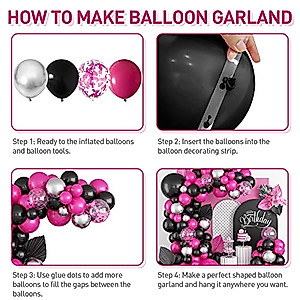 Pink Black Balloon Garland,BTZO Balloons Arch Kit With Metallic Silver Pink Confetti Balloons,Black and Pink Balloons for Birthday Wedding Baby Shower Engagement Party Decorations