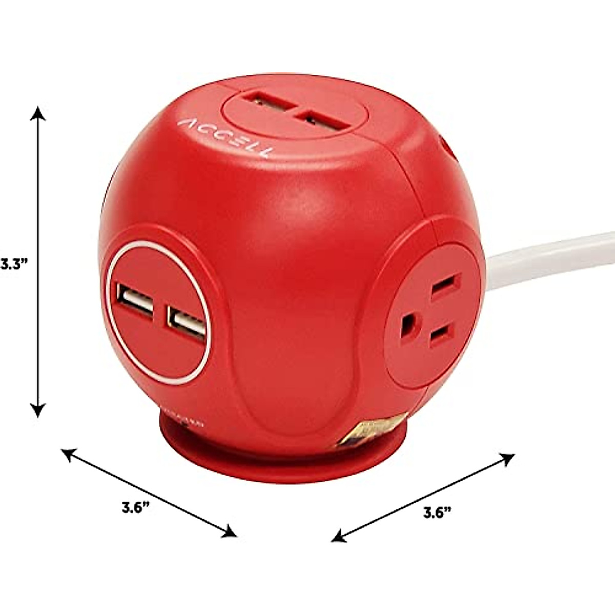 Accell Power Cutie - Compact Surge Protector with 3 Tamper Resistant 540J Surge Protected AC outlets and 4 USB-A Charging Ports, 6ft Cord, Yellow (D080B-049E)