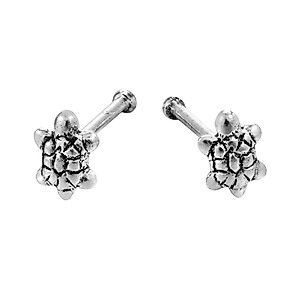 AeraVida 22G A Pair of Adorable Turtles Oxidized Sterling Silver Nose Ring | Turtle Nose Ring Stud | Turtle Nose Piercing Jewelry | Nose Ring Bone Stud Small