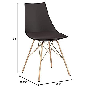 OSP Home Furnishings Oakley Mid-Century Modern Bucket Dining Chair with Faux Leather Padded Seat, Black