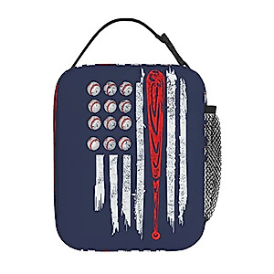 Baseball American Flag Insulated Lunch Bag Lunch Box Lunch Tote Cooler Reusable Lunch Pail Outdoors Meal Bag For Women Men