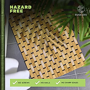 Ruckaye Bamboo Bath Shower Mat 24x16 Inches with Silicone Grip Pads – Foldable, Waterproof, Slip Resistant for Bathroom, Sauna, Spa, Kitchen & Outdoors– Environment Friendly