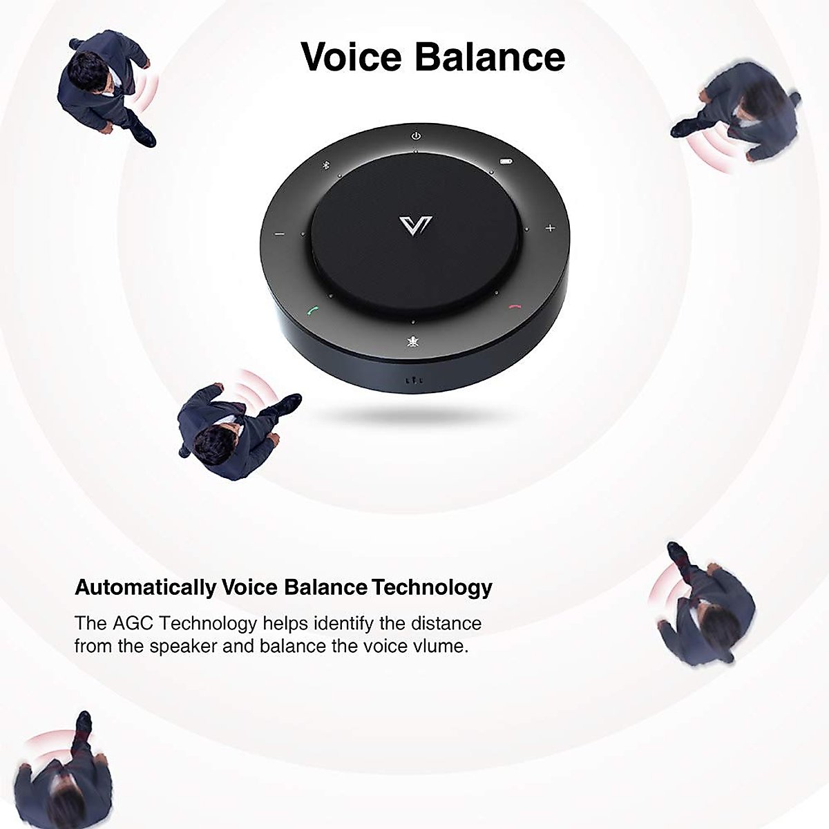 AV Access USB/Bluetooth Speakerphone Full-Duplex Audio, 4 AI Mics Beamforming, 8 Meter 360°Voice Pickup, Loud & Clear, Echo Cancellation, for Skype Zoom Conference Calls