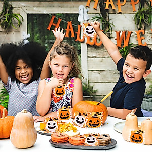 100pcs Halloween Cellophane Treat Bags Goodie Bags Self Adhesive Candy Bags Self Sealing Clear Cellophane Bags Trick or Treat Bags Bulk (Orange White)