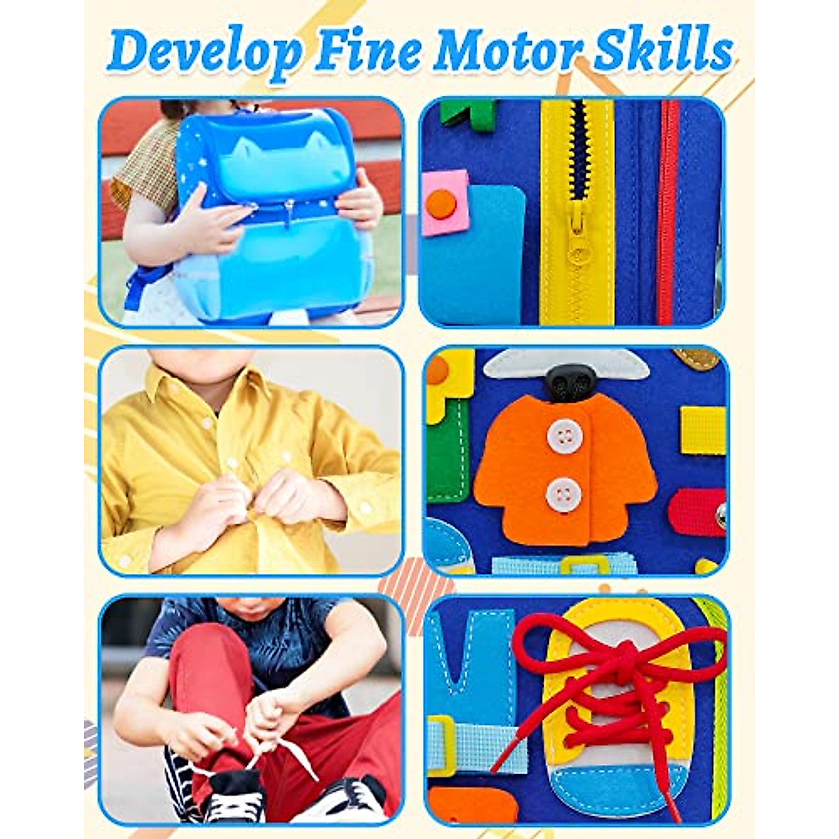 Exorany Busy Board Montessori Toys for 1 2 3 4 Year Old Boys & Girls Gifts, Sensory Toys for Toddlers 1-3, Autism Educational Travel Toys, Preschool Activities for Learning Fine Motor Skills (Blue)