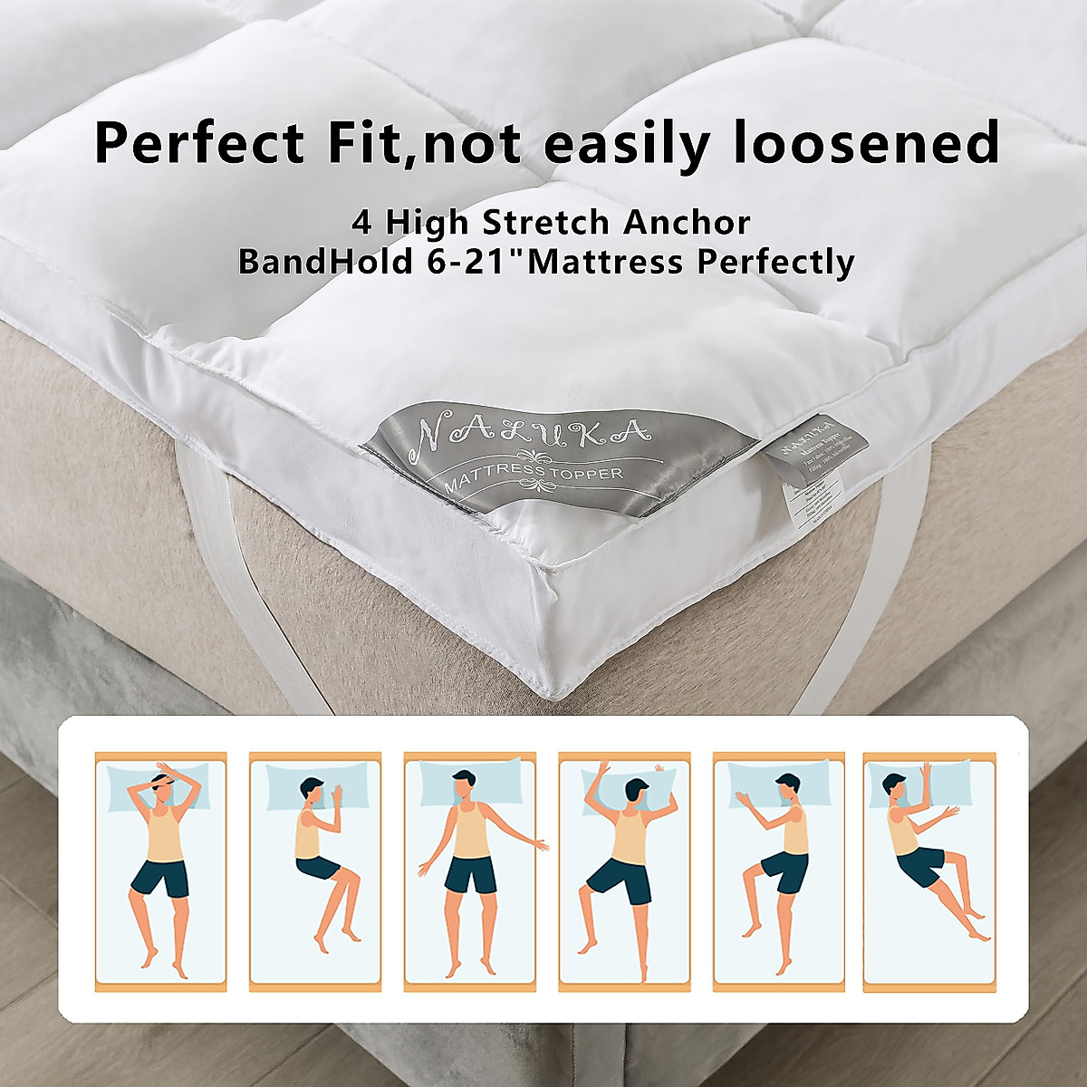 Naluka Mattress Topper Twin Size, Down Alternative Overfilled White Pillow Top Mattress Cover Plush Super Soft 2 Inch Thick Mattress Pad