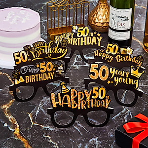 Sumind 24 Pcs Birthday Glasses Decoration Paper Eyeglasses Birthday Sunglasses to Wear for Men Women Table Decor Party(50th)