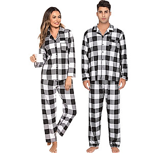 Sexqero Christmas Family Matching Pajamas Set Couples Button Down Sleepwear Loungewear Long Sleeve Plaid Pjs Lounge Set S-XXL