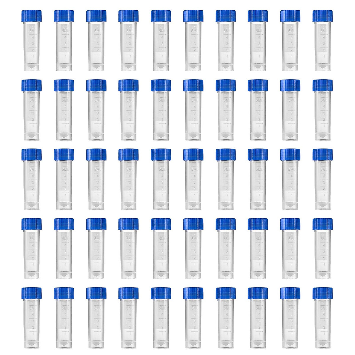 Eowpower 50 Pieces 5 ml Plastic Graduated Vial Sample Bottle Storage Container Tubes with Screw Caps