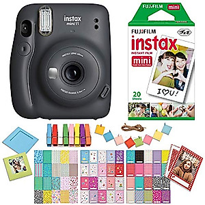 Fujifilm Instax Mini 11 Charcoal Gray Instant Camera with Twin Pak Instant Film, Ritz Gear Frame Stickers and Ritz Gear Hanging Frames