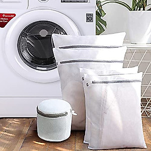 5 White Delicate Laundry Wash Bags-Mesh Laundry Bags with 5 Combinations, Mesh Laundry Bags for Delicate with Premium Zipper, Travel Storage Organize Bag, Clothing Washing Bags for Blouse, Bra, Hosiery, Stocking, Underwear, Lingerie, shirts, t-shirts