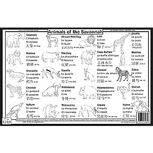 Tot Talk Educational Kids Placemats - Animals Nature of 4 Table Mats: Ocean, Jungle, Savanna, Mountain Animals - Reversible Activities - Waterproof, Washable, Wipeable, Durable, Double-Sided