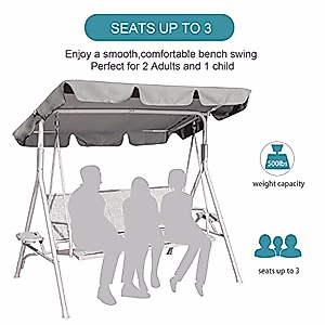 GOLDSUN 3 Person Outdoor Weather Resistant Patio Glider Swing Hammock Chair w/Utility Tray & Sunshade Canopy for Patio, Garden, Deck, or Pool, Gray