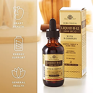 Solgar Sublingual Liquid B-12 2000 mcg with B-Complex, 2 fl oz- 2 Pack - Supports Production of Energy, Red Blood Cells - Healthy Nervous System & Heart Health - Vegan, Gluten Free - 59 Total Servings