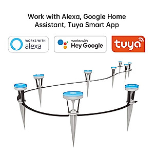 LinkupHome Smart LED Garden Spotlights, Work with Alexa, Google Assistant, Tuya Smart App, WiFi System (No Hub), Outdoor IP65 Waterproof, 8.8m, 9LEDs, 5W Dimmable 16 Million Colors