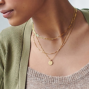 Oak&Luna - Willow Disc Initial Necklace for Women in Sterling Silver 925 / Gold Plating - Personalized Customized Tag Letter Pendant Dainty Chain Charm Jewelry Gift for Her (18k Gold Vermeil)