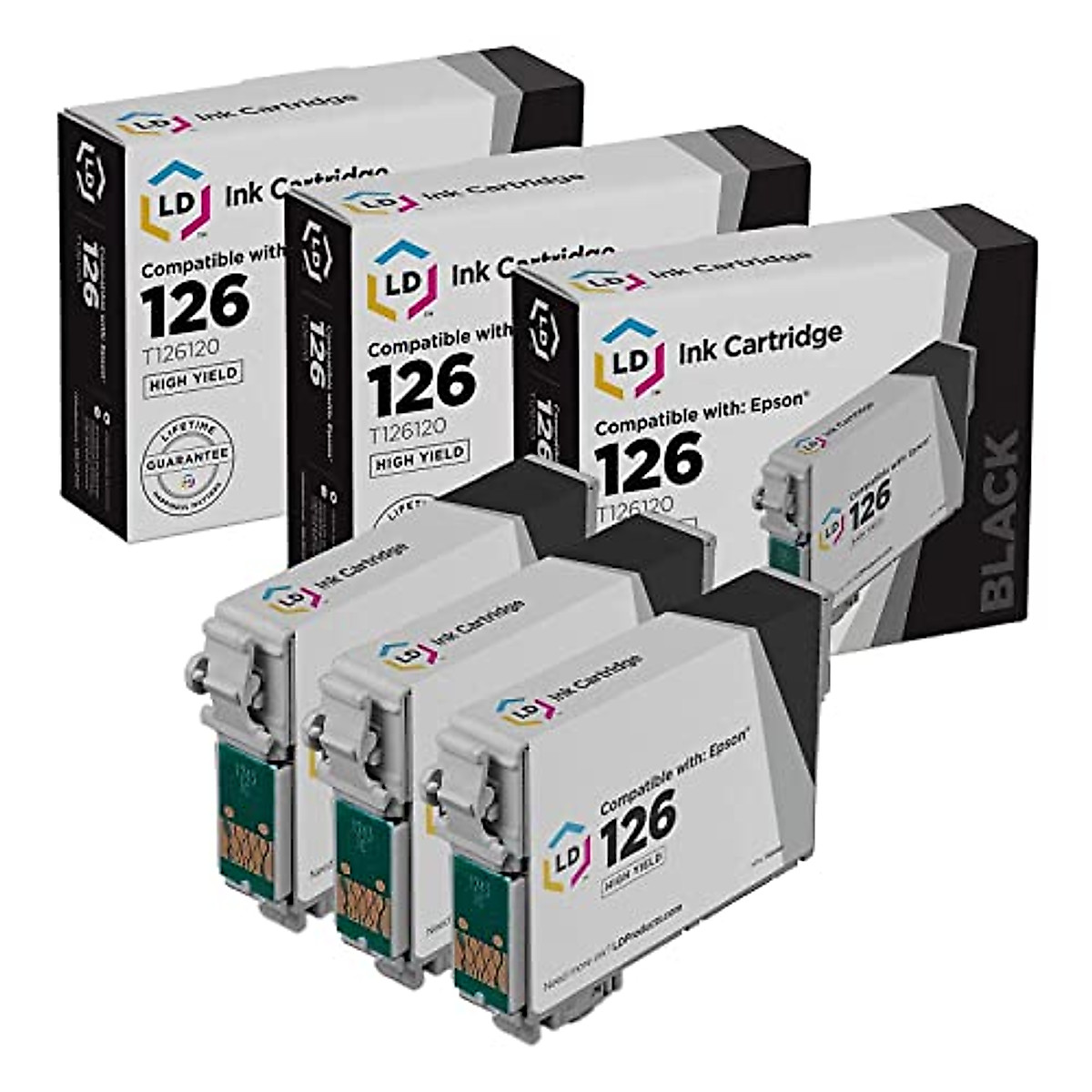 LD Products Brand Ink Cartridge Replacement for Epson 126 T126120 (Black, 3-Pack)