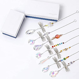 Pack of 7 Crystal Suncatchers Dragonfly Pendant Rainbow Maker Hanging for Window Wedding Garden Decor