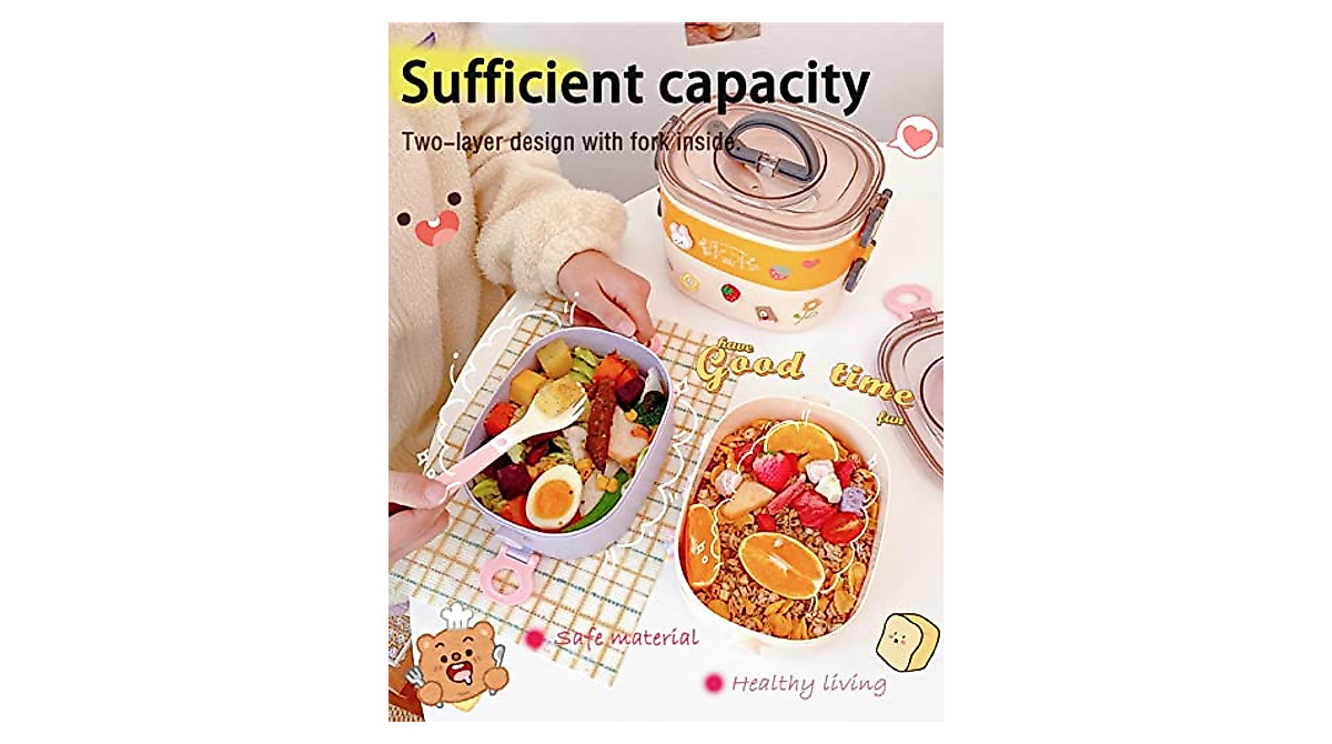 Cute 2-Layer Bento Box with Bag & Tableware - Paidideng