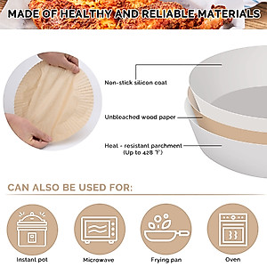 New Korbah Air fryer Disposable Paper Liner – Grease and Waterproof Oven Round Sheets Nonstick Parchment Paper for Air Fryer Non Stick Basket Liners for Baking Cooking 100 PCS (6.3)