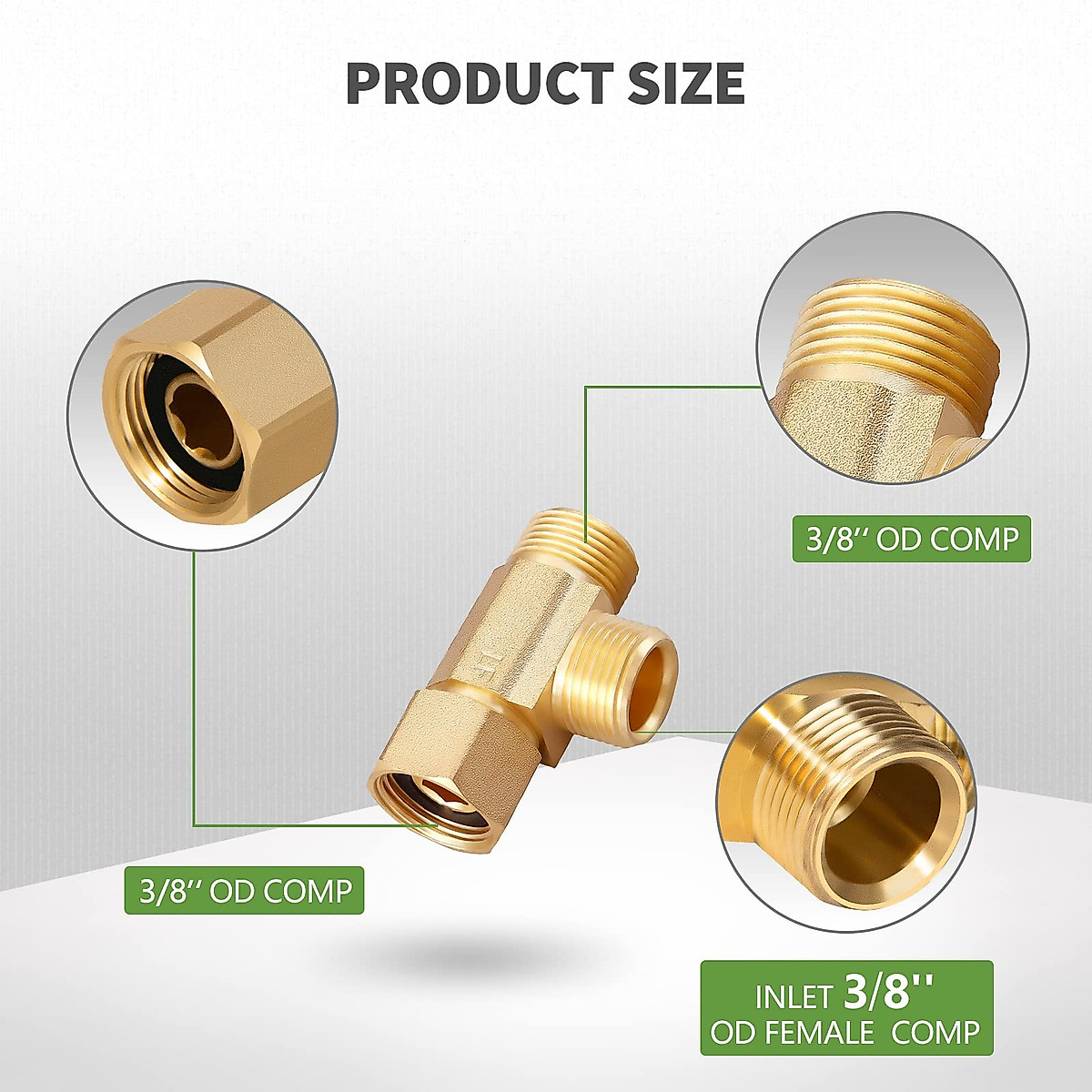 Litorange Lead-Free 2 PCS Brass Angle Stop Add-A-Tee Valve 3/8" Compression Inlet by 3/8" Compression Outlet by 3/8 Inch Easy Connect Tee