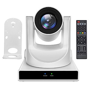 Meeasier NDI PTZ Camera, 30X Full HD Live Streaming Video Camera with CVBS, 3G-SDI, HDMI and IP Outputs, 30X NDI PTZ Camera, NDI HX, Full NDI, PoE Support (White)
