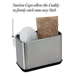 Kitchen Details Suction Sink Caddy | Sponge Holder | Suction Cup Basket | Perfect for Kitchen and Bathroom | Space Saving | Sleek Organizer | Stainless Steel