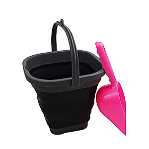 SAMMART 2.6L (0.68 Gallon) Super Mini Sqare Collapsible Plastic Bucket - Foldable Square Tub - Portable Fishing Water Pail - Space Saving Outdoor Waterpot (Grey/Black)