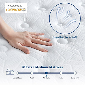 Maxzzz Full Size Mattress, 10 Inch Full Hybrid Mattress in A Box Pressure Relief & Supportive, Cooling Memory Foam & Individually Pocket Coils for Motion Isolation, Luxury Mattress