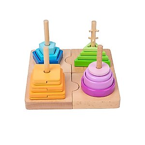 Adena Montessori 4-in-1 Shape Color Sorting Toy for Toddlers -Wooden Sorting Toy with Detachable Bases - Educational Wooden Toy with Gradients of Colors and Shapes for 12-18 Months Toddlers
