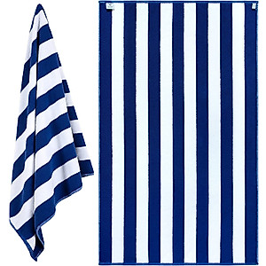 White Classic Beach Towels Oversized Navy Cabana Stripe Cotton Bath Towel Large - Luxury Plush Thick Hotel Swim Pool Towels for Adults Super Absorbent Quick Dry - 35x70 Blue [2 Pack]
