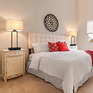 Set of 2 Wireless Charging Touch Control 3-Way Dimmable Table Lamps, Beside Nightstand Lamps for Bedroom with USB Port & AC Outlet, Living Room Office End Table Modern Black Lamps, LED Bulbs Included