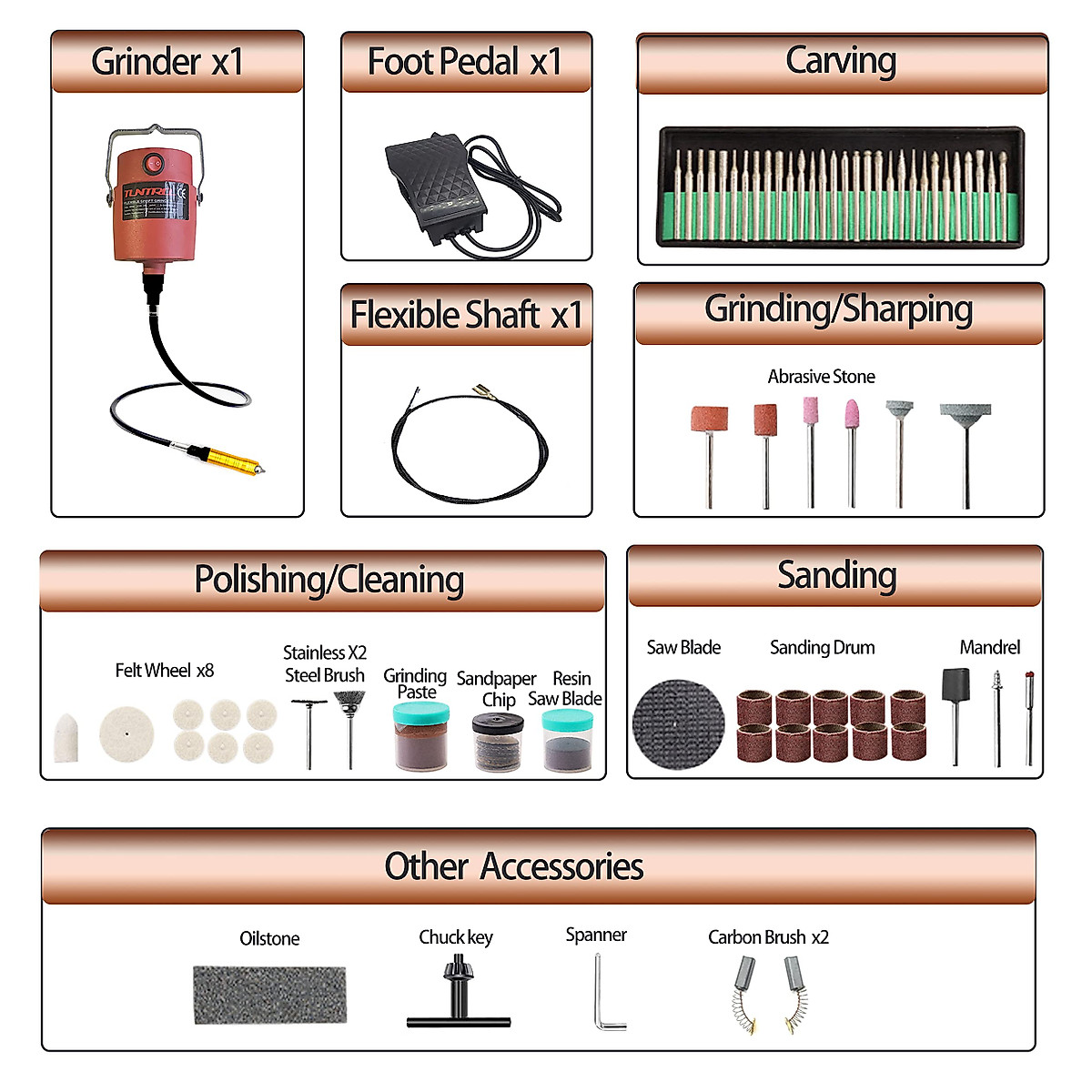 TUNTROL 560W Flex Shaft Rotary Tool with 1/4" Chuck & Stepless Foot Pedal Control, Hanging Grinder Carver Electric Multi-function Metalworking Tools Repair Kit