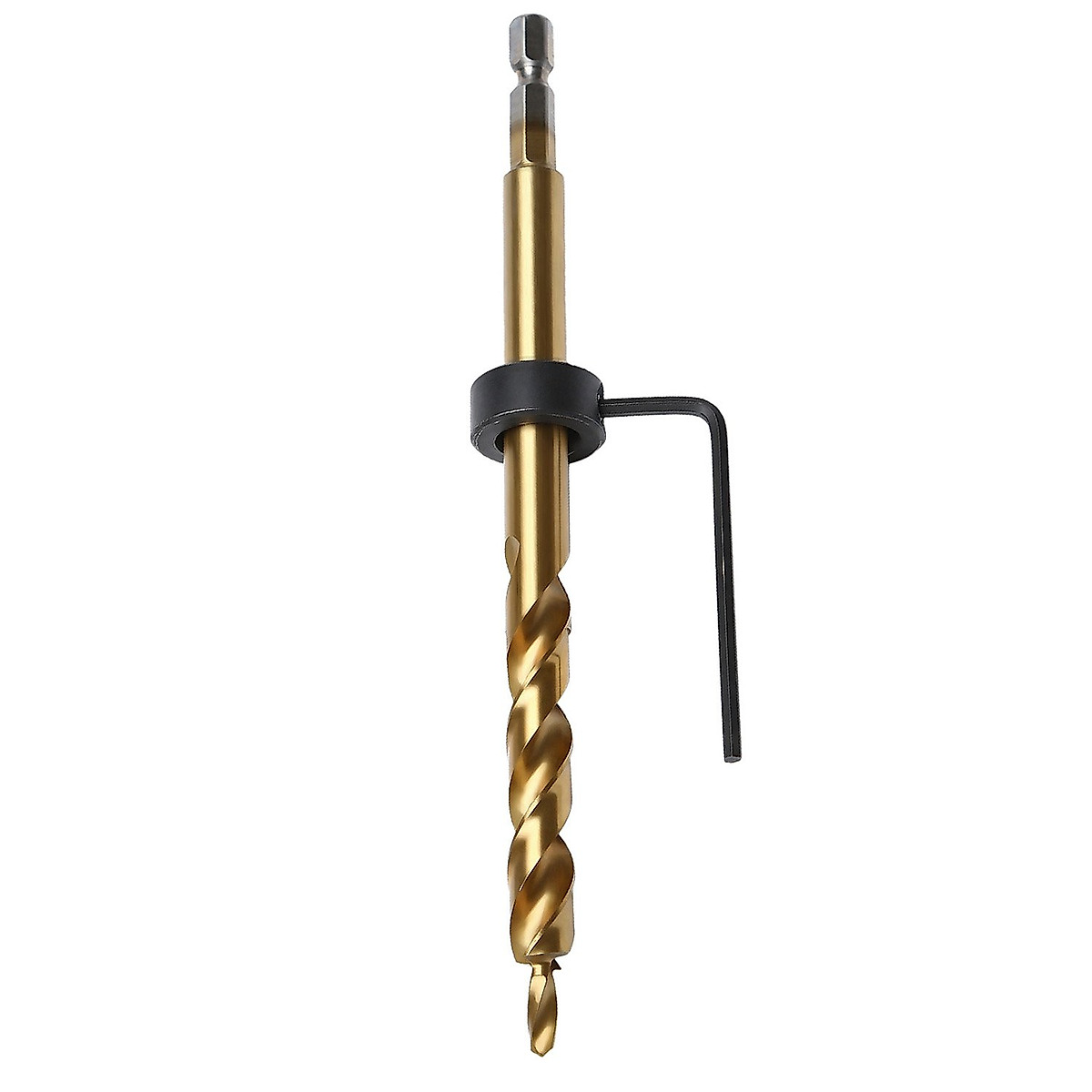 OCGIG 3/8" Pocket Hole Drill 1/4" Hex Shank Titianium coated Twist Step Drills with Adjustable Depth Stop Collar for Manual Pocket Hole Jig System