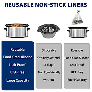 Silicone Slow Cooker Liner Fit 6-7 Quart Oval Slow Cookers, Food Grade Silicone Slow Cooker Liners Reusable & Leakproof Dishwasher Safe Slow Cooker Liner
