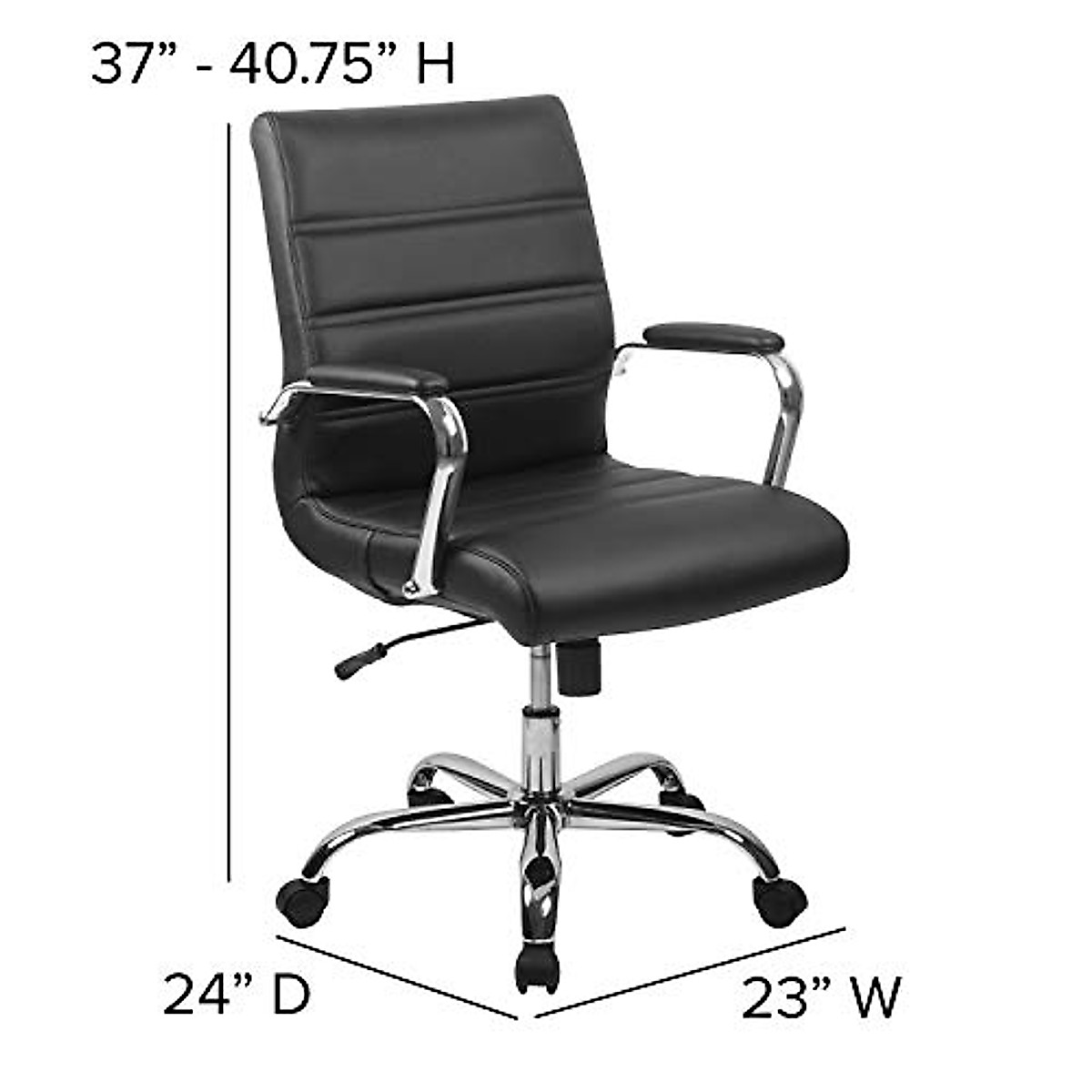 Flash Furniture Whitney Mid-Back Desk Chair - Black LeatherSoft Executive Swivel Office Chair with Chrome Frame - Swivel Arm Chair