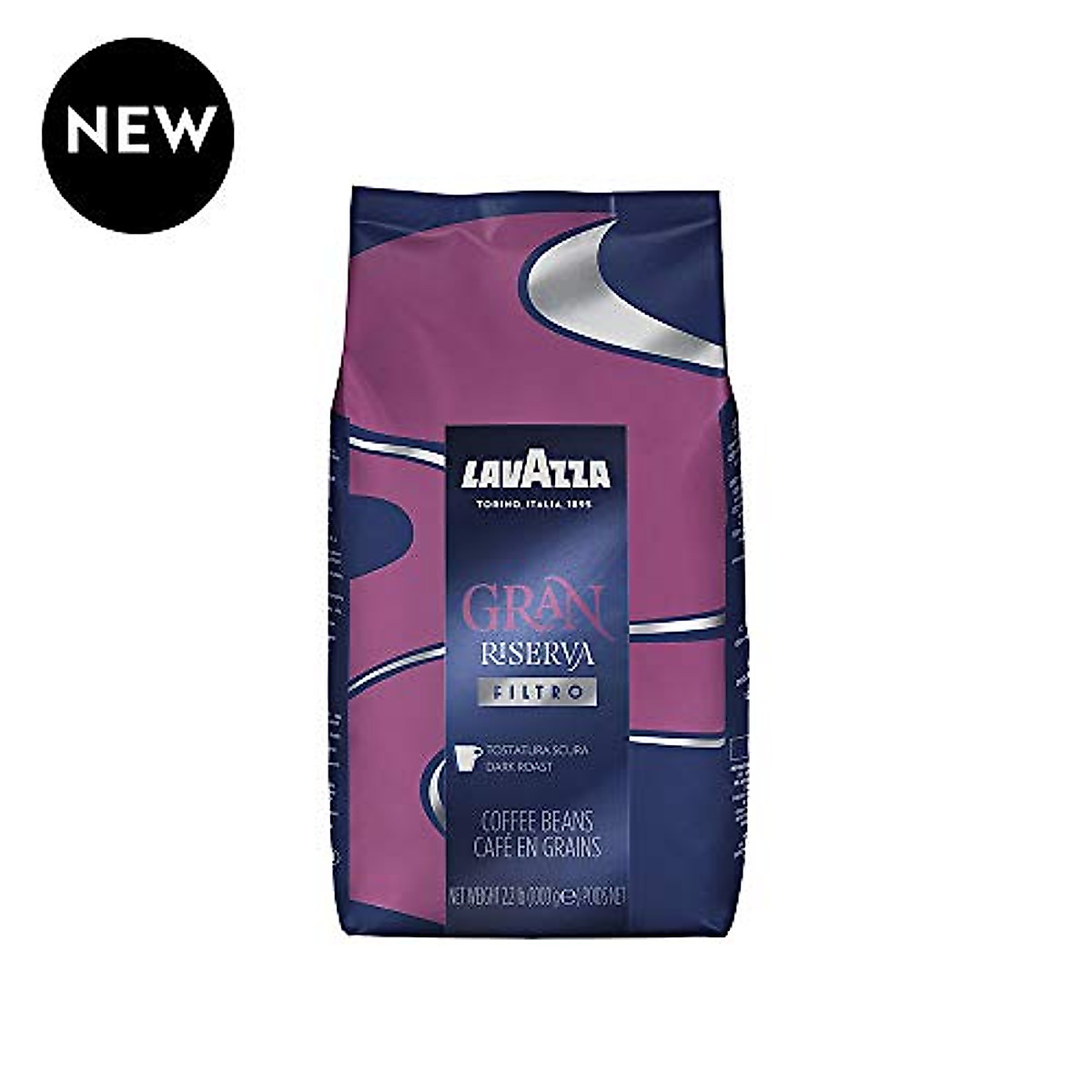Lavazza Gran Riserva Filtro Whole Bean Coffee Dark Roast 2.2LB Bag ,100% Natural Arabica, Authentic Italian, Blended and roasted in Italy, Cocoa and Caramel aromatic notes