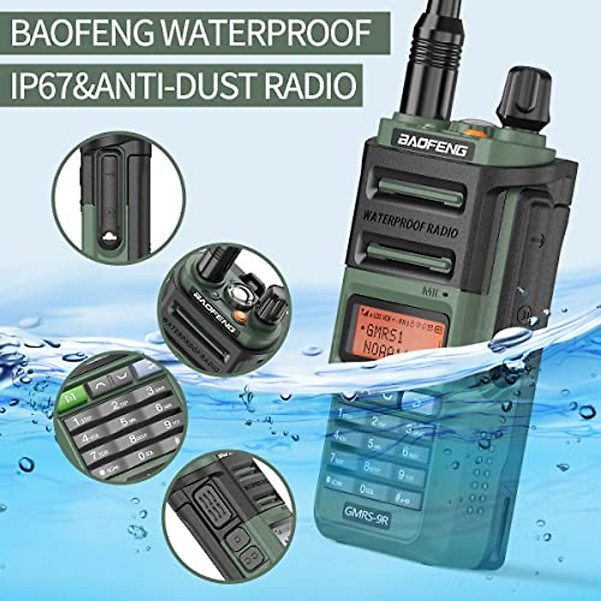 Baofeng GMRS Radio GMRS-9R Rechargeable Handheld Radio Waterproof IP67 Two Way Radio (Upgrade of UV-5R) Walkie Talkie with NOAA Scanning&Receiving, GMRS Repeater Capable