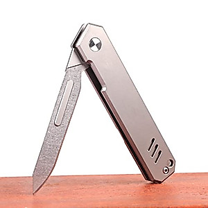 TENCHILON T37 Titanium Folding Pocket Scalpel Knife, 6pcs Tumbled 440C #60 Blades, Compact Slim Gentleman's Flipper Scalpel Replaceable EDC Utility Knives with Pocket Clip