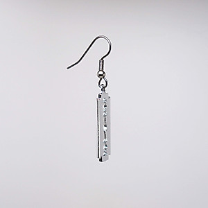 Gothic Razor Blade Dangle Earrings Polished Silver Finish Pewter