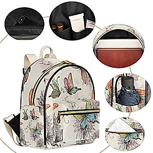 Butterfly Flower Mini Backpack Purse for Women, Butterfly Insect Small Backpack Leather Casual Daypacks Ladies Shoulder Bags for Women