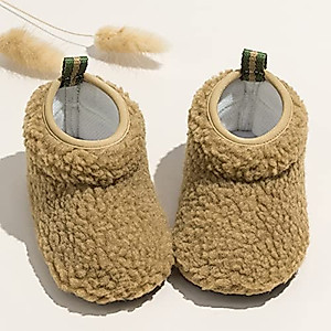 KIDSUN Infant Baby Boy Girl Cozy Fleece Bootie Newborn Stay On Slipper Winter Warm Gripper Non-Slip Crib Shoes