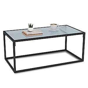 SAYGOER Coffee Table Glass Coffee Tables Small Modern Art Center Table for Living Room Home Office Small Space Unique Clear Chic Tabletop with Metal Leg 39.3x19.7x17.7 Inches Easy Assembly